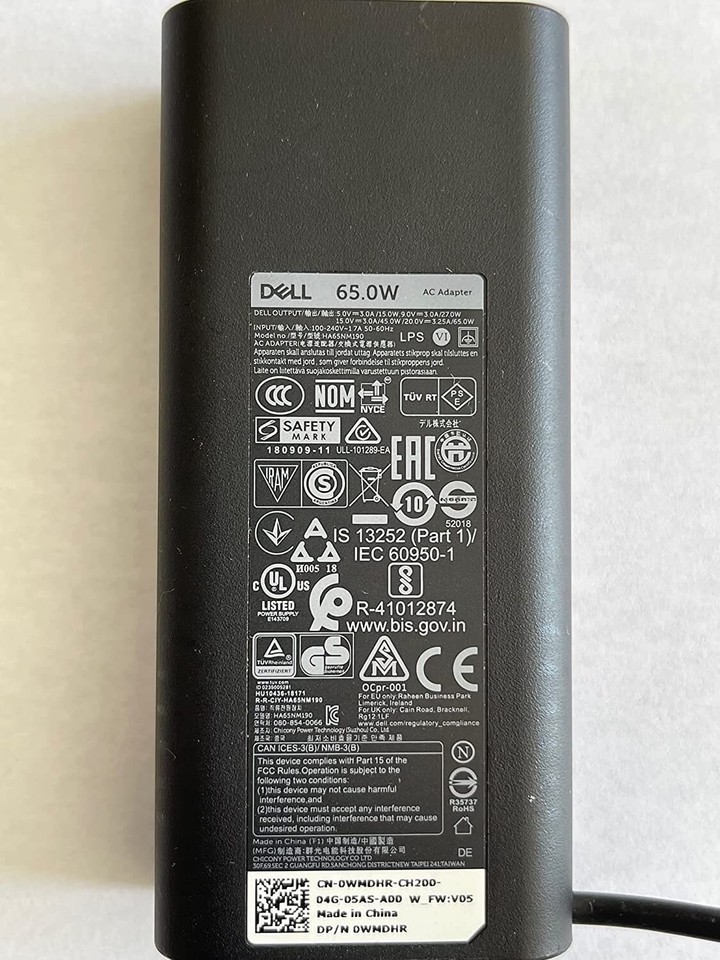 Dell Laptop Charger 65W Watt USB Type C AC Power Adapter LA65NM190 ...