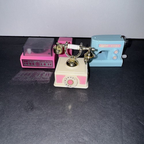 3 Vintage Barbie Wind-Up Toys~Record Player Sewing Machine Phone All ...