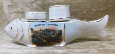 Antique 1920's Souvenir Fish Open Salt Toothpick & Pepper Dublin ...