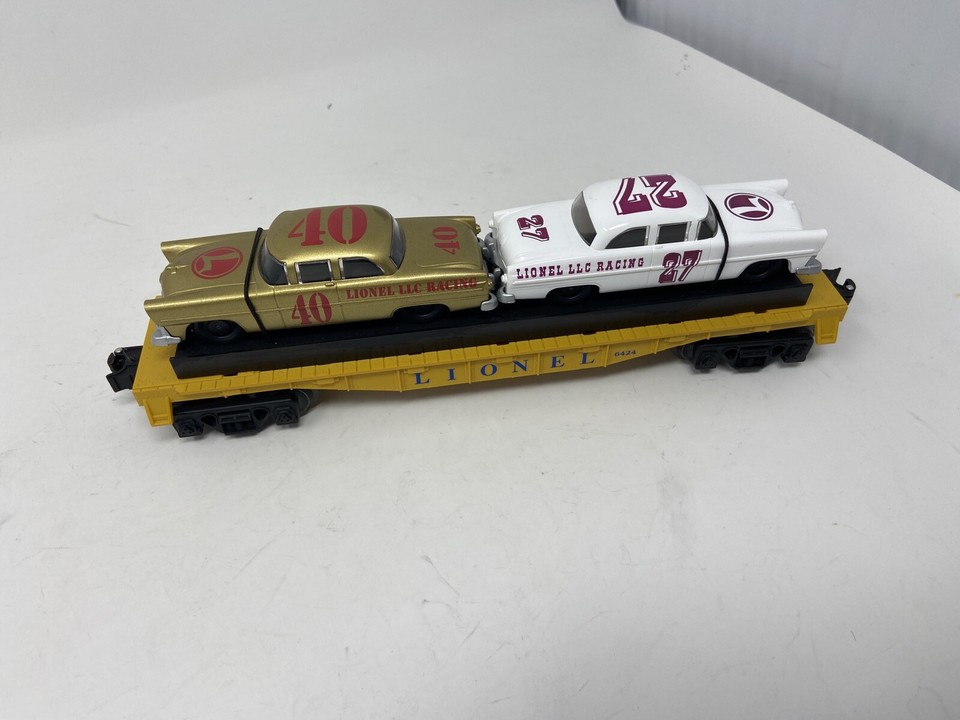 LIONEL O SCALE #6-19423 6424 LIONEL CIRCLE - L RACING FLATCAR WITH ...