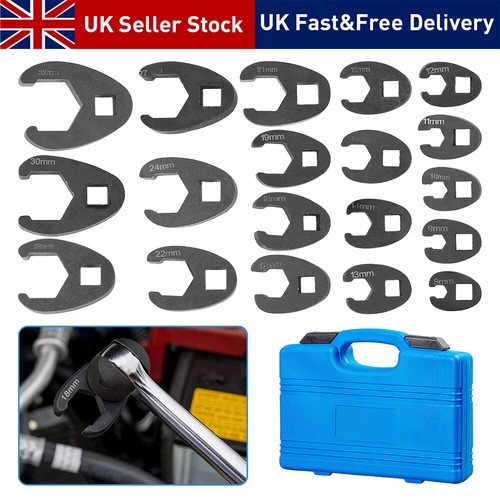 19pc Metric Crowfoot Wrench Set 8-32mm 3/8" 1/2" Sq Dr Large Crows Foot ...