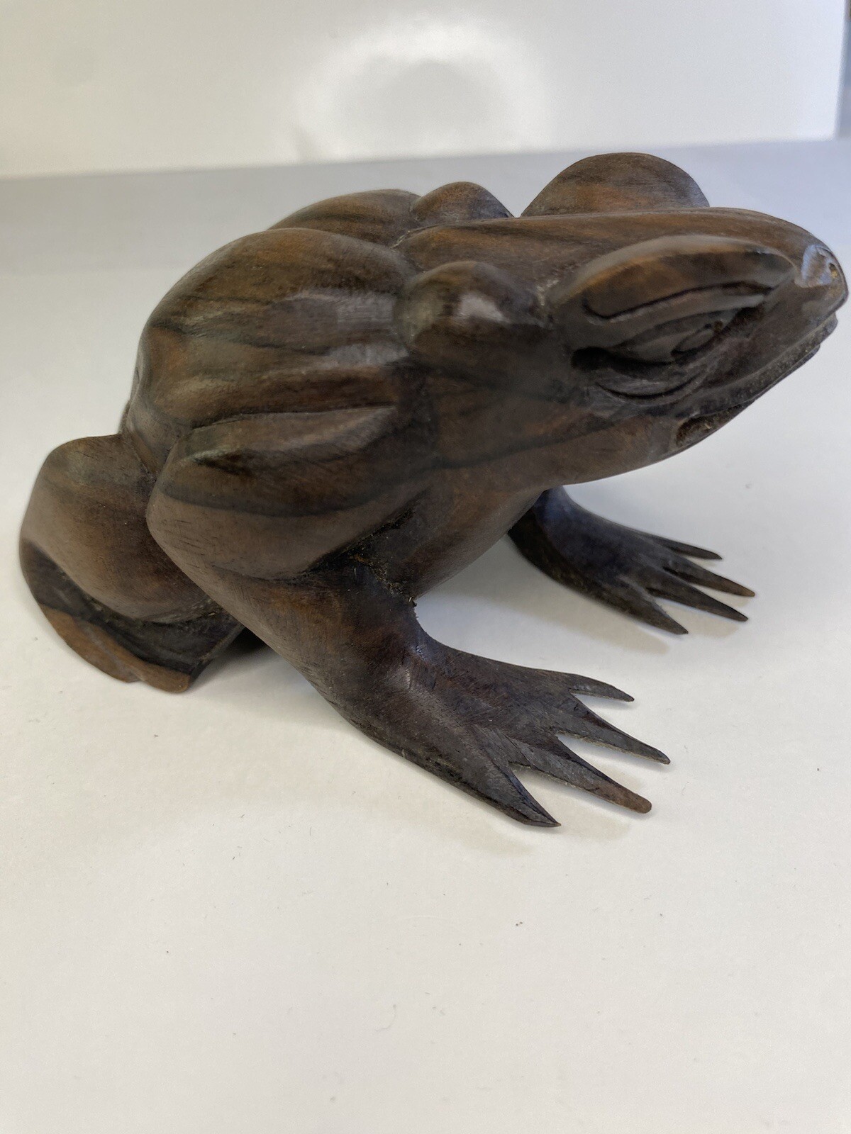 Bullfrog Frog Toad Hand Carved Wood Fine textured lines Symbol of ...