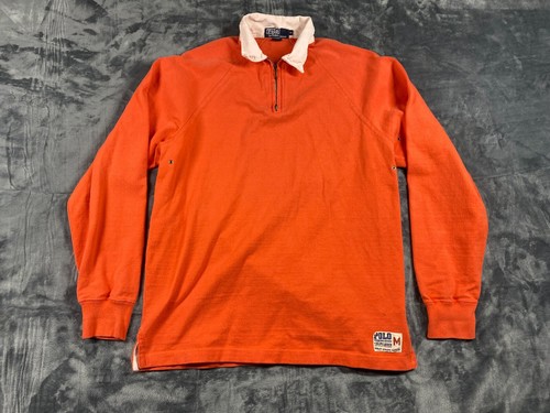 VTG Polo Ralph Lauren 1/4 Zip Pullover Men's M Orange Rugby USA Sport ...