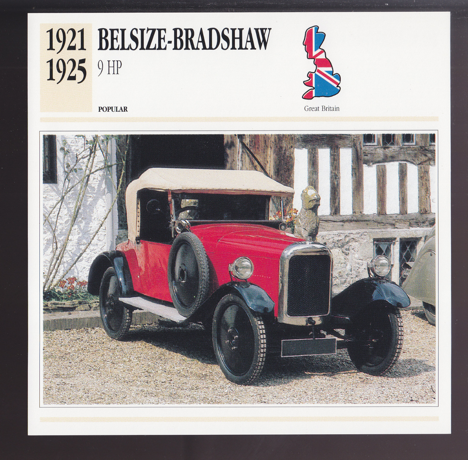 1921-1925 Belsize-Bradshaw 9 hp Car Photo Spec Sheet Info CARD 1922 ...