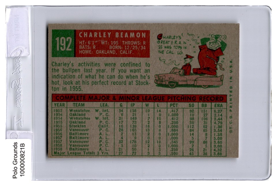 1959 Topps Charlie Beamon NRMT MT | eBay