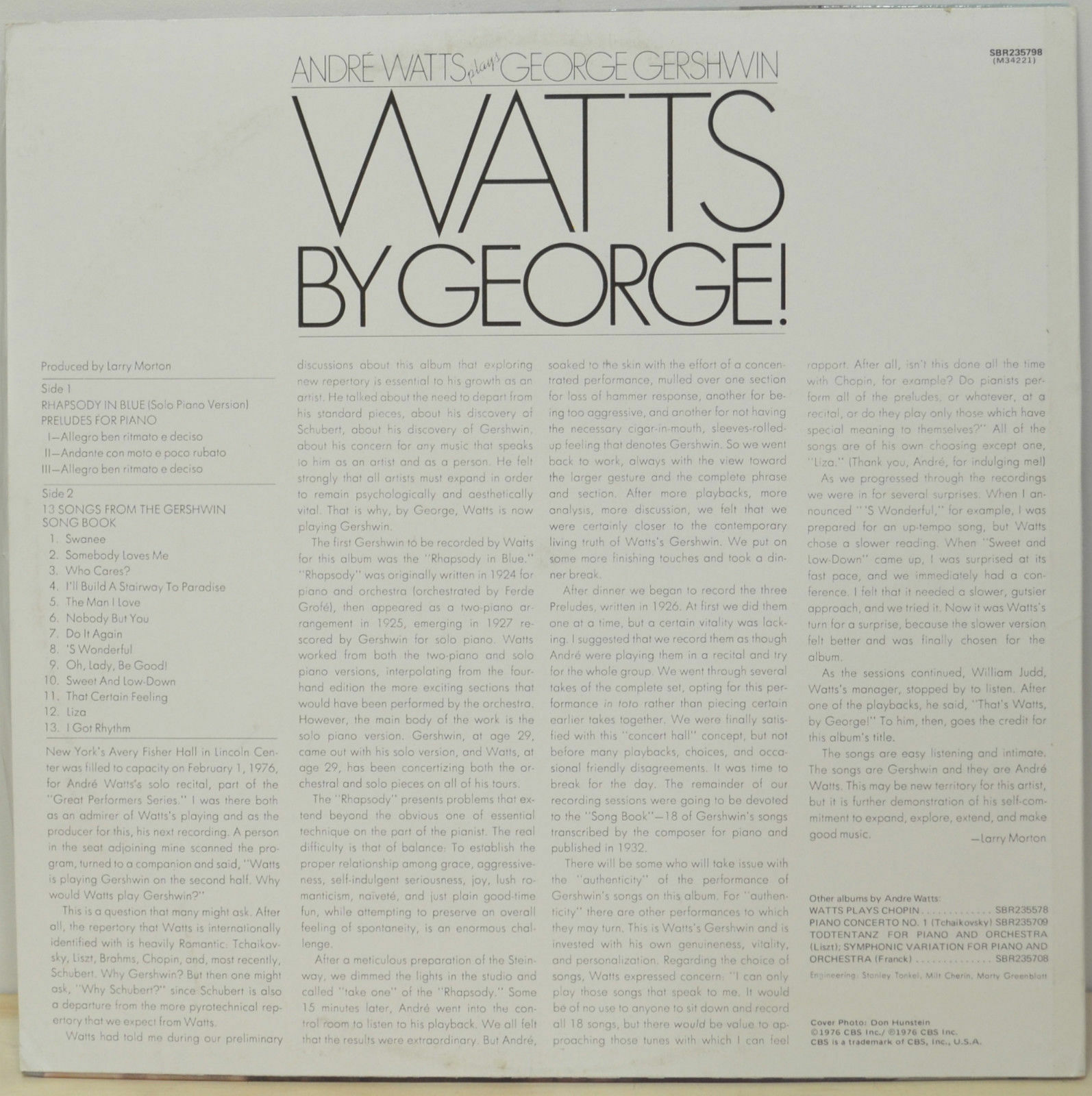 Andre Watts, Watts By George, 1976, Vinyl LP Record (L2) | eBay