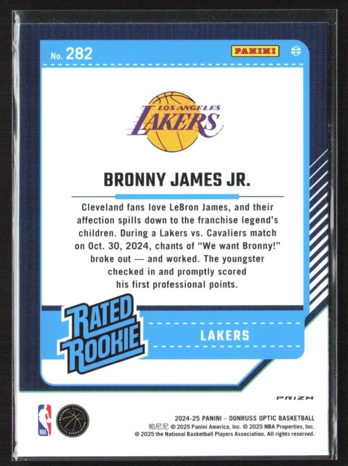 Bronny James Jr. 2024-25 Donruss Optic Purple Shock RC #282 Los Angeles ...