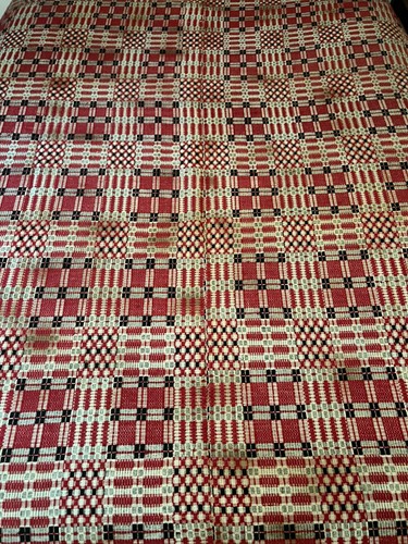 Antique Jacquard Wool Coverlet Hand Woven Black Red Cream 66x88” | eBay