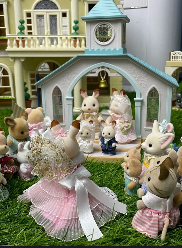 Sylvanian Families Bride Groom Happy Wedding RETIRED Pink Set Calico ...