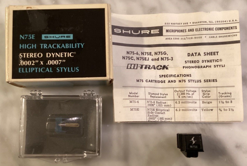 SHURE M75E CARTRIDGE AND NEW GENUINE SHURE N75C STYLUS IN PLASTIC CASE ...