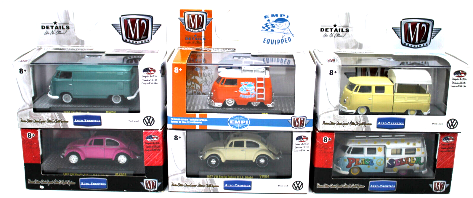6pc Vintage M2 Machines 1/64 Diecast Lot VW Volkswagen Beetle Delivery ...