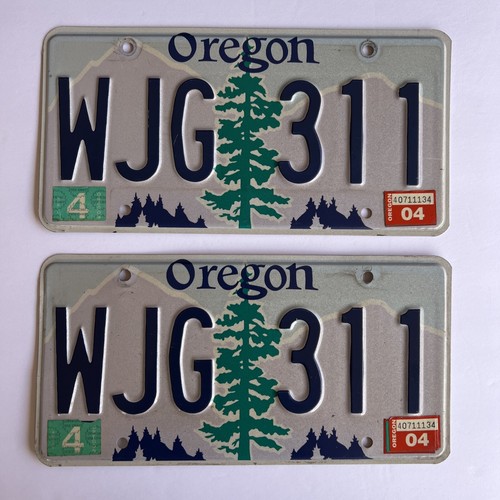 License Plates Pair Oregon WJG 311 Purple Mountains Green Fir Tree | eBay