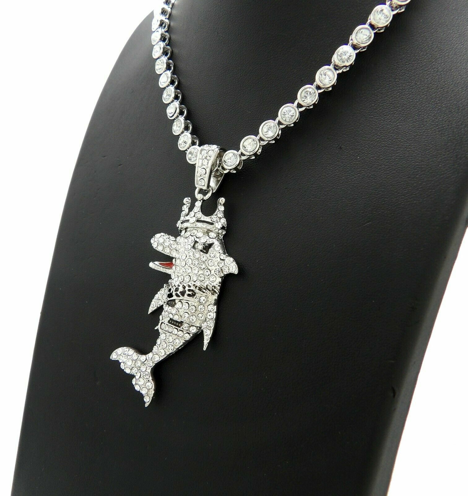 Hip Hop Young Dolph DOLPHIN Charm & Iced 18" Big CZ Choker Chain Bling ...