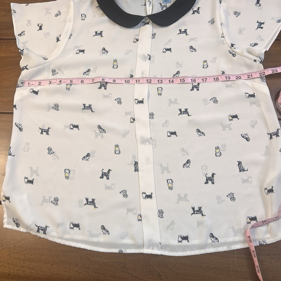 CeCe White Blouse with Black Peter Pan Collar and All over Dog Print ...