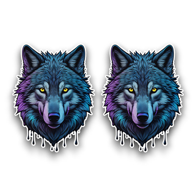 2x Small Wolf Face Drip Effect Vinyl Sticker Decal For Car Window ...