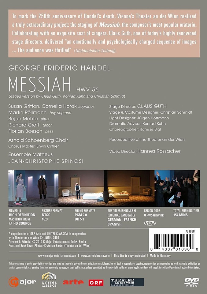 Handel: Messiah (DVD) Richard Croft Bejun Mehta Florian Boesch Ensemble ...