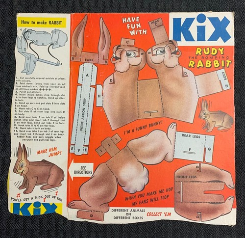 Vintage RUDY THE ROMPING RABBIT Kix Cereal Box Cut-Out Toy VG 4.0 | eBay