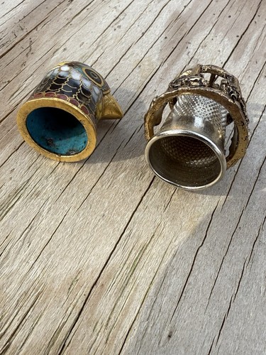 2 Vintage Cloisonne Bird Head and Merry Go Round Thimbles | eBay
