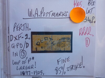 WEST AUSTRALIA PERTH POSTMARK ON SWAN STAMP DXF-2 GPO/D IN 18 1897-03 ...
