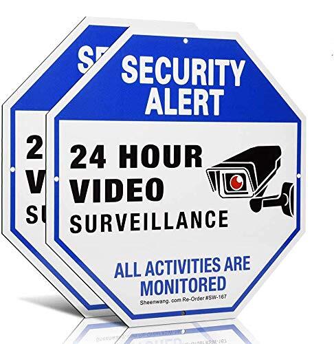 2 Pack 10x10 Inch Security Camera Sign 24HR Video Surveillance Octagon ...