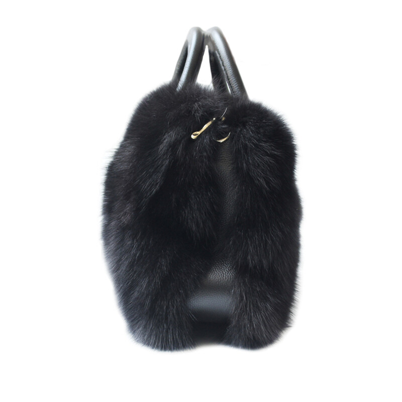 Women Genuine Cowhide Extra Large Fox Fur Large Shoulder Handbag Full ...