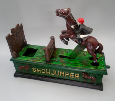 Vintage Cast Iron Horse & Jockey Mechanical Bank " SHOW JUMPER " Show ...
