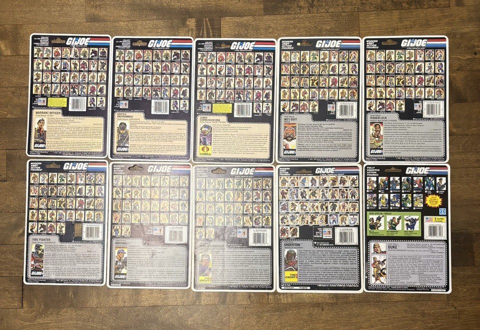 VINTAGE 3 3/4 GI Joe Card FULL Cardback LOT OF 10 Flint, Airtight, Duke ...