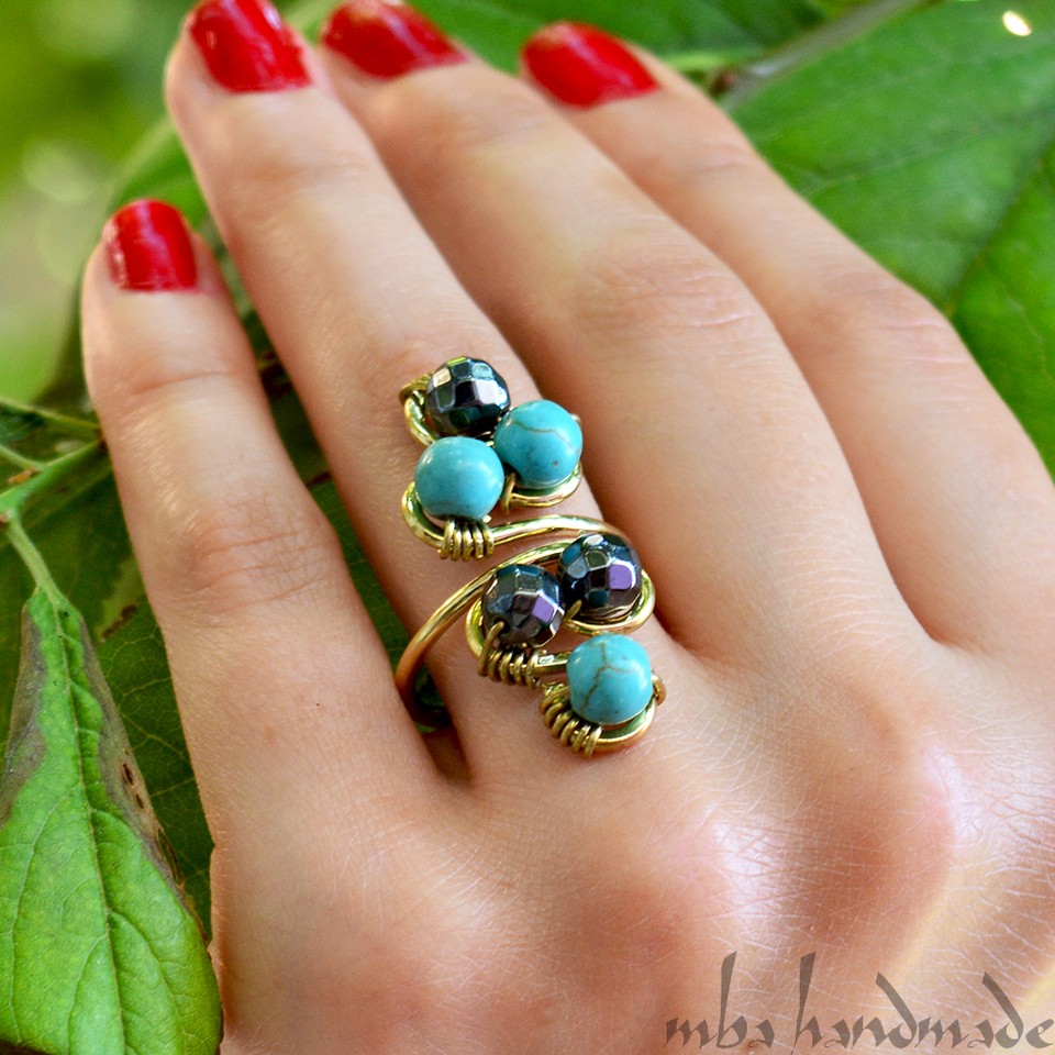 Hematite & Turquoise Crystals Handmade Ring - Any Size | eBay