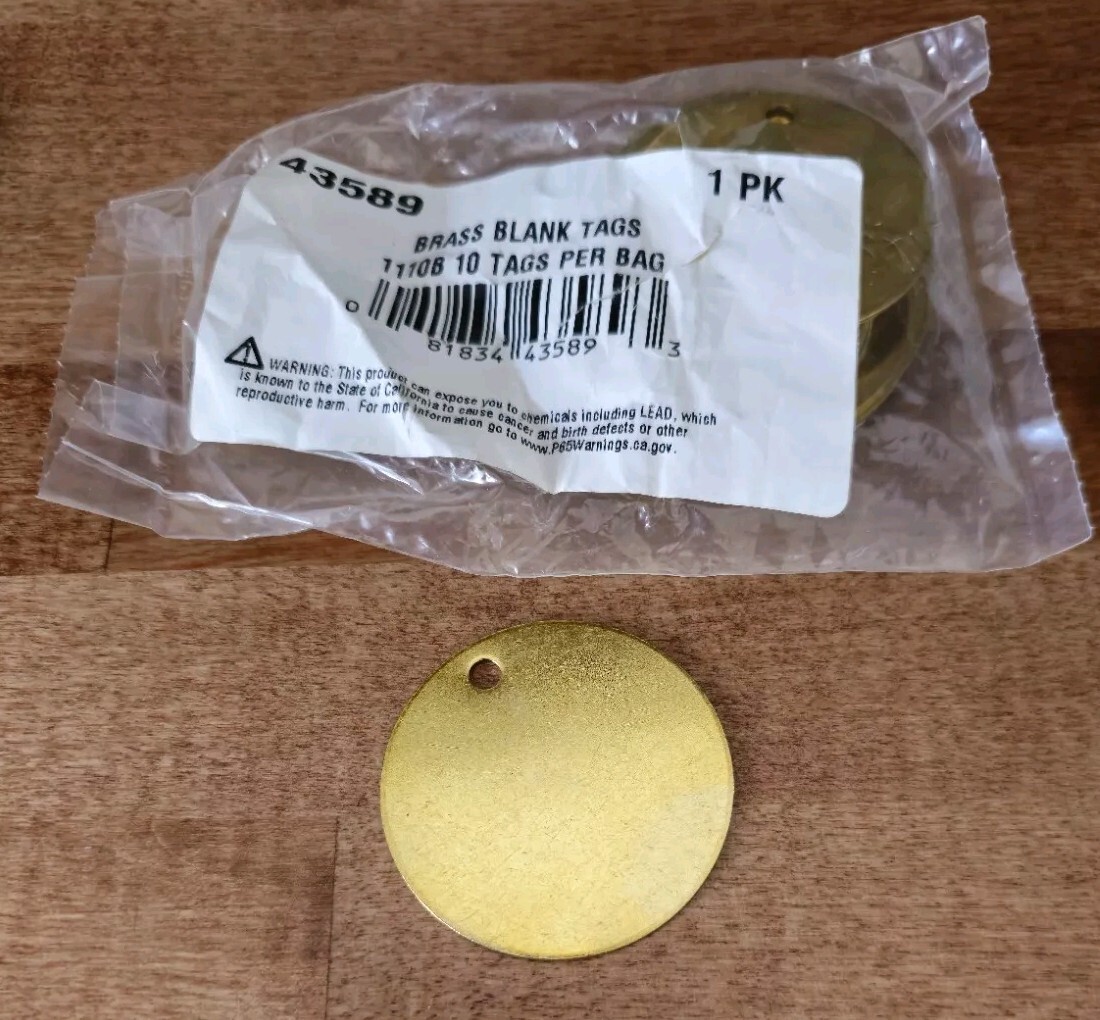 20 Round Brass Blank ID Tags With Hole Size - 2" Quantity 20, New In ...