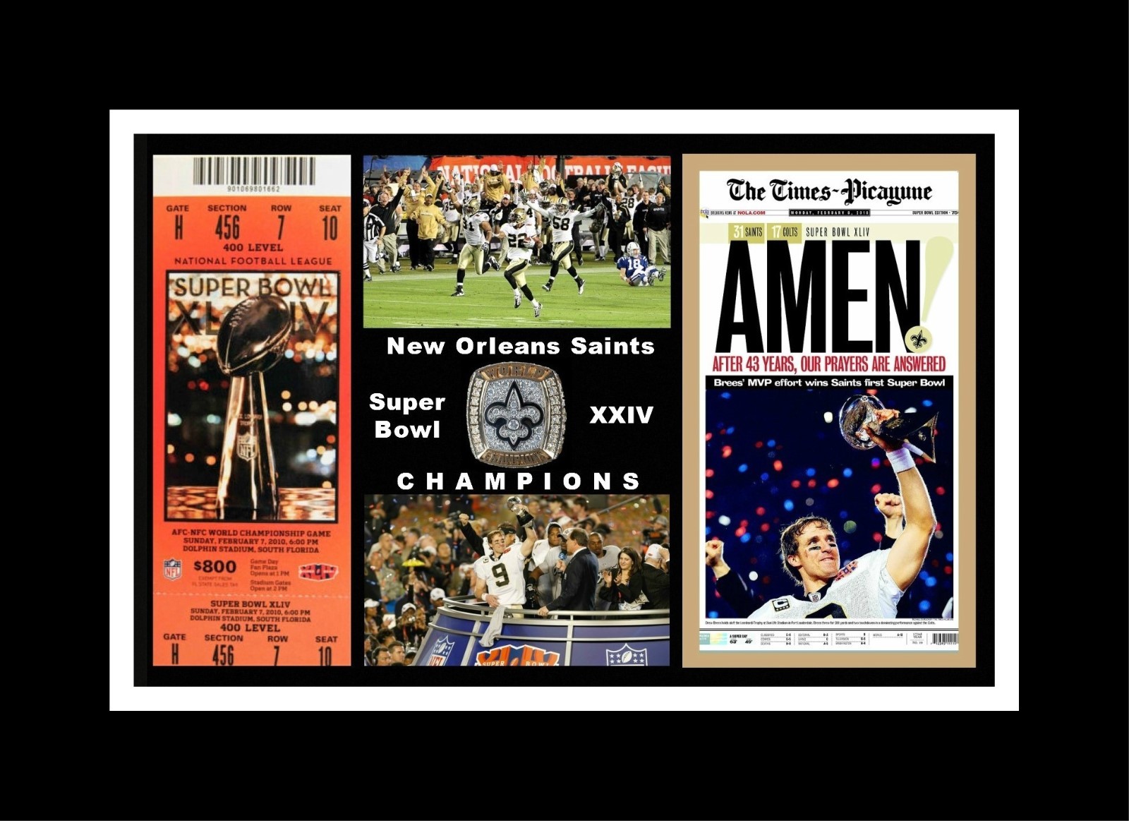 DREW BREES NEW ORLEANS SAINTS SUPER BOWL 44 MATTED MULTI IMAGE PHOTO ...