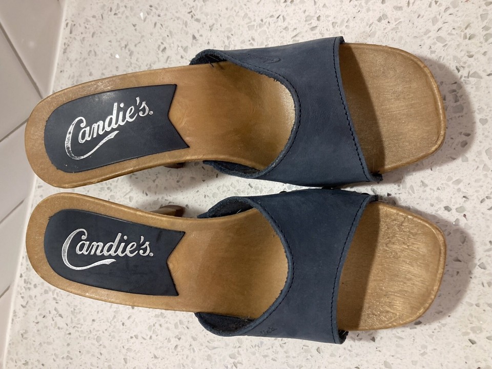 Vintage 1980's Candies Original Sandals High Heels Slides Blue Womens 6 ...