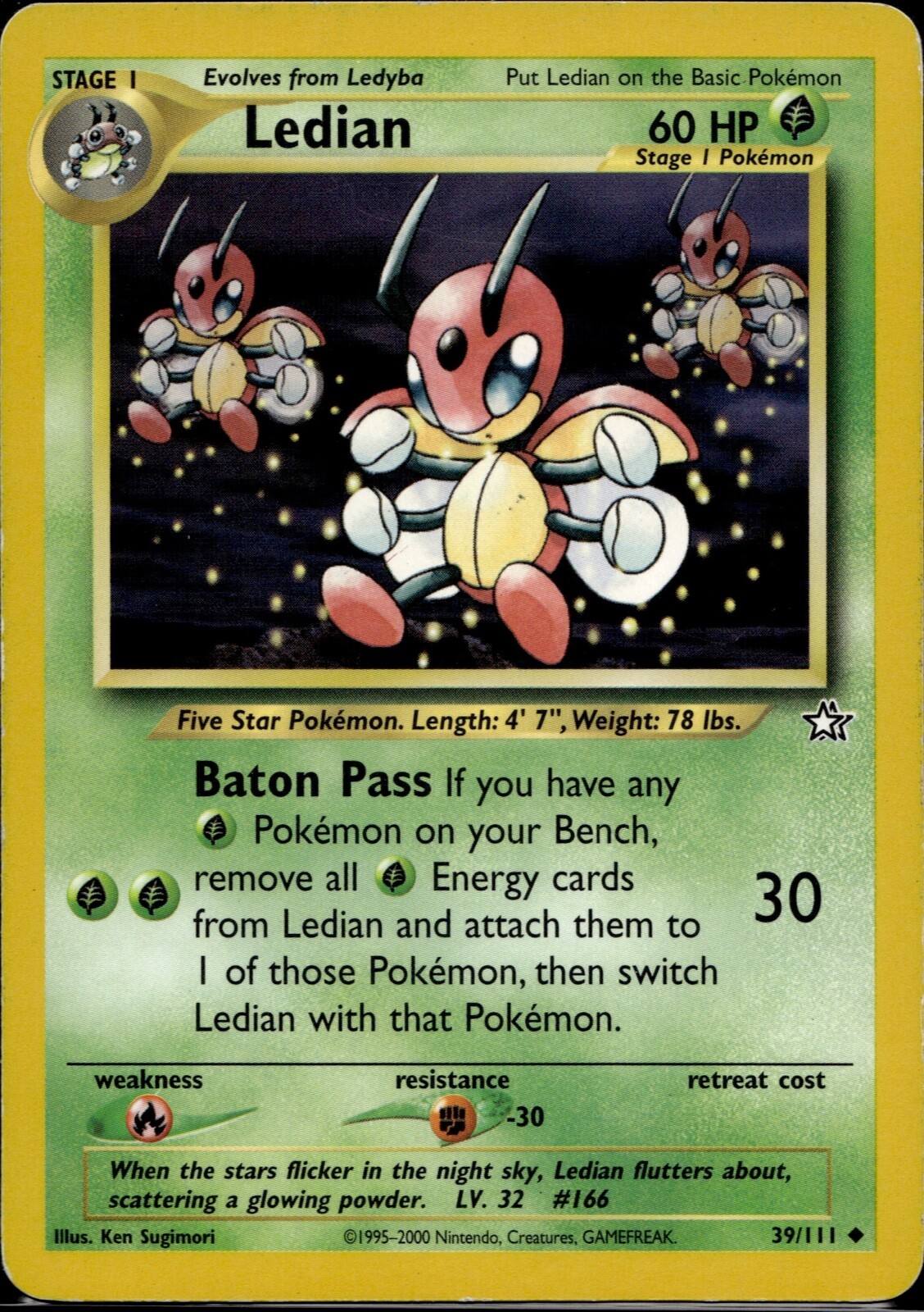 Ledian 39/111 Neo Genesis Unlimited Pokémon Card LP/MP | eBay