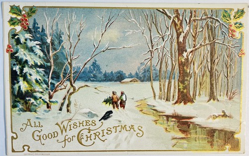 Christmas Antique Postcard 1910 H Wessler Artist Gold Gilt Embossed ...