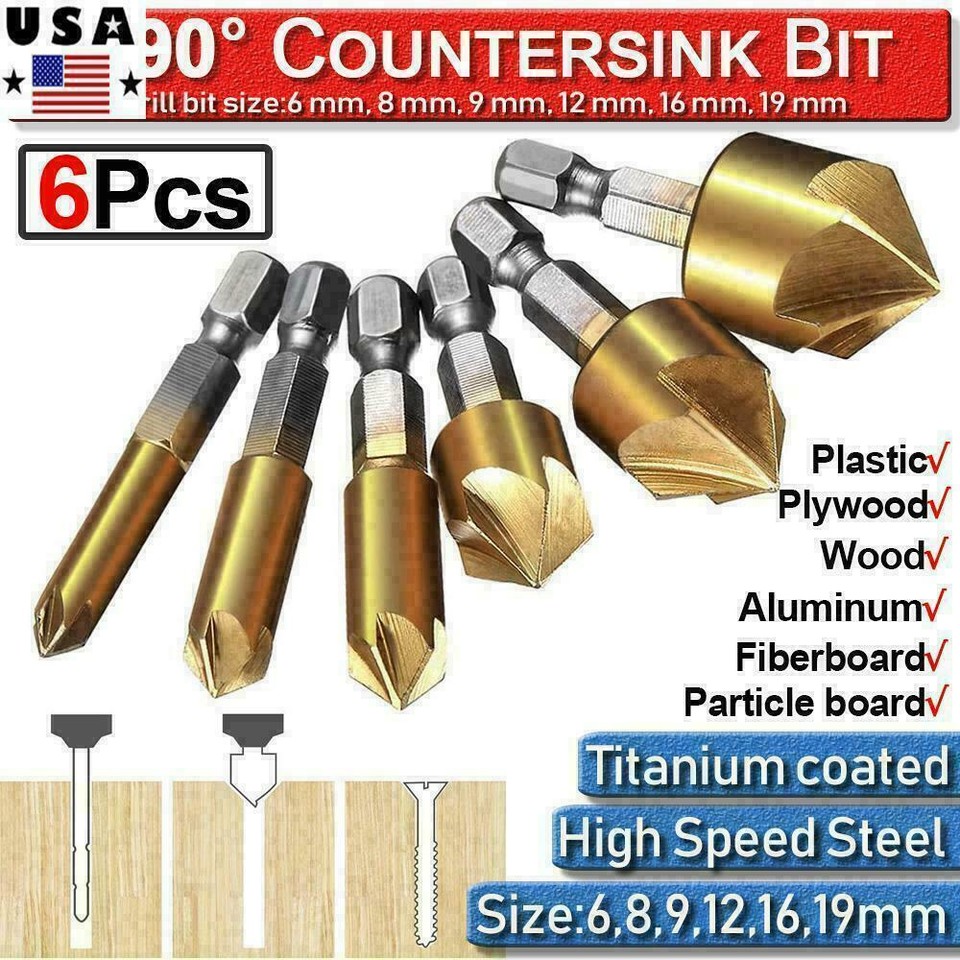 6Pcs Countersink Drill Bit Set 1/4'' Hex Shank HSS Woodworking Pilot ...