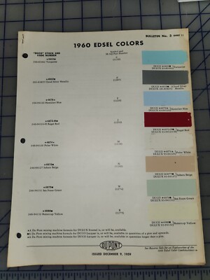 1960 Ford Edsel Color Chip Sheet Brochure | eBay