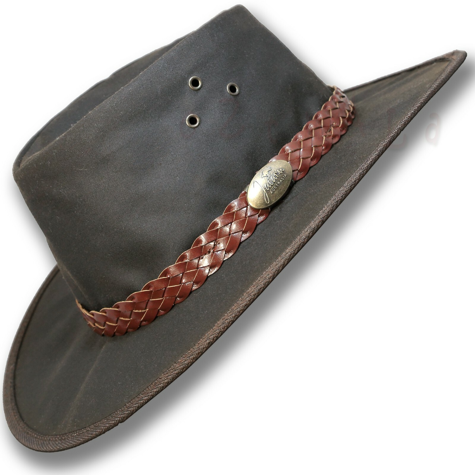 【oZtrALa】 Hat OUTBACK Canvas Cowboy Indiana Jones Black Leather Mens ...