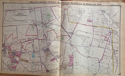 1914 ATLAS MAP MEADOWBROOK HEMPSTEAD PLAINS MERILLON NASSAU CO. LONG ...