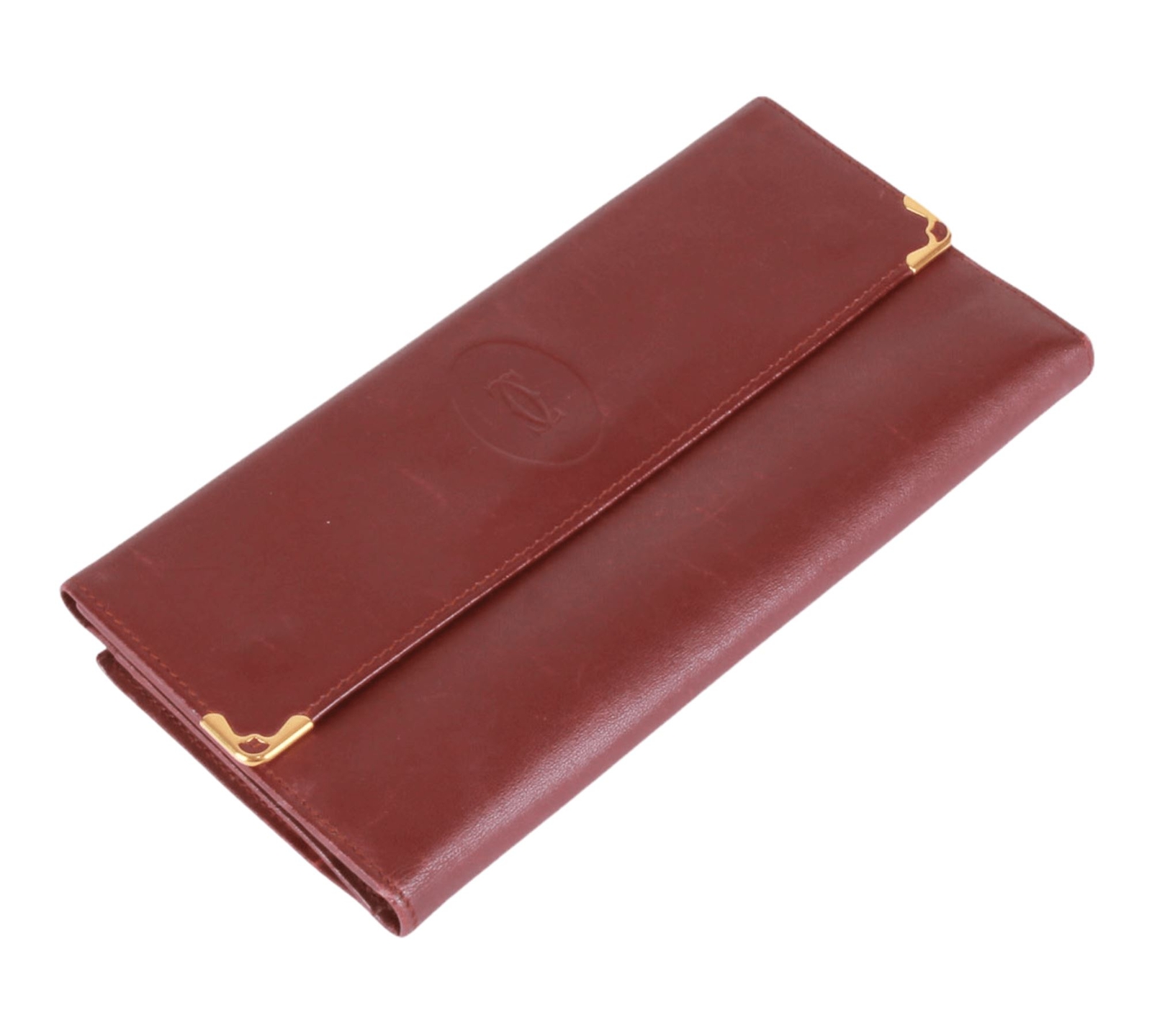 Authentic Must De Cartier Tri-fold french style wallet Bordeaux Leather ...
