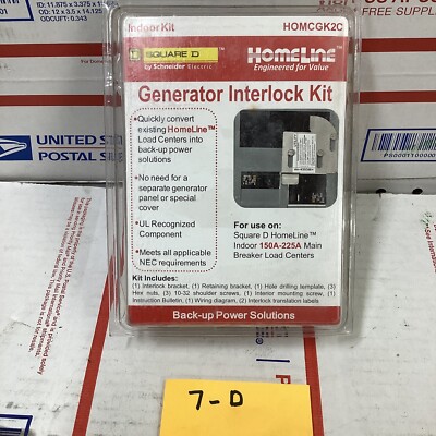 Square D Homeline 150A 200A 225A Panel Indoor Generator Interlock Kit ...