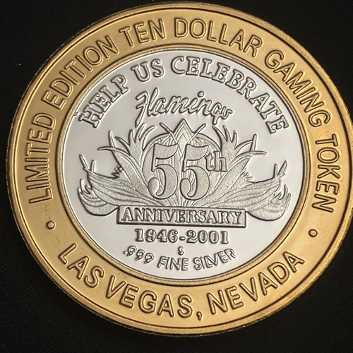 Flamingo LV 55th Anniversary $10 Casino Token .999 Fine Silver Strike ...