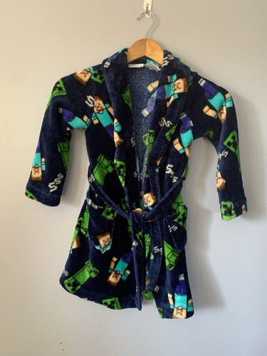 Minecraft Robe Boys Small 6-7 Blue Steve Creeper Super Soft Bath Robe ...