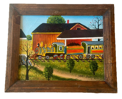 Vibrant Original Oil Painting Country Train Folk Art-Jonas Bradford ...