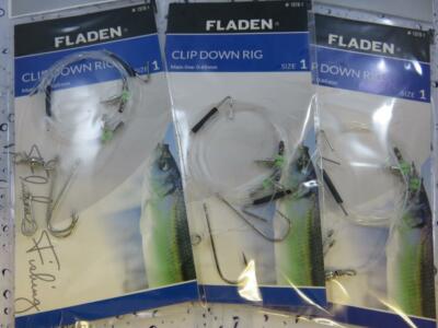 3 X FLADEN 2 HOOK CLIP DOWN RIG Sz 1 FOR SEA BOAT ROD PIER BEACH ROCK ...