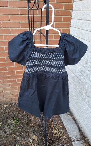 Baby Gap Black Jersey Knit Dress Short Flutter Sleeves & White Smocking ...