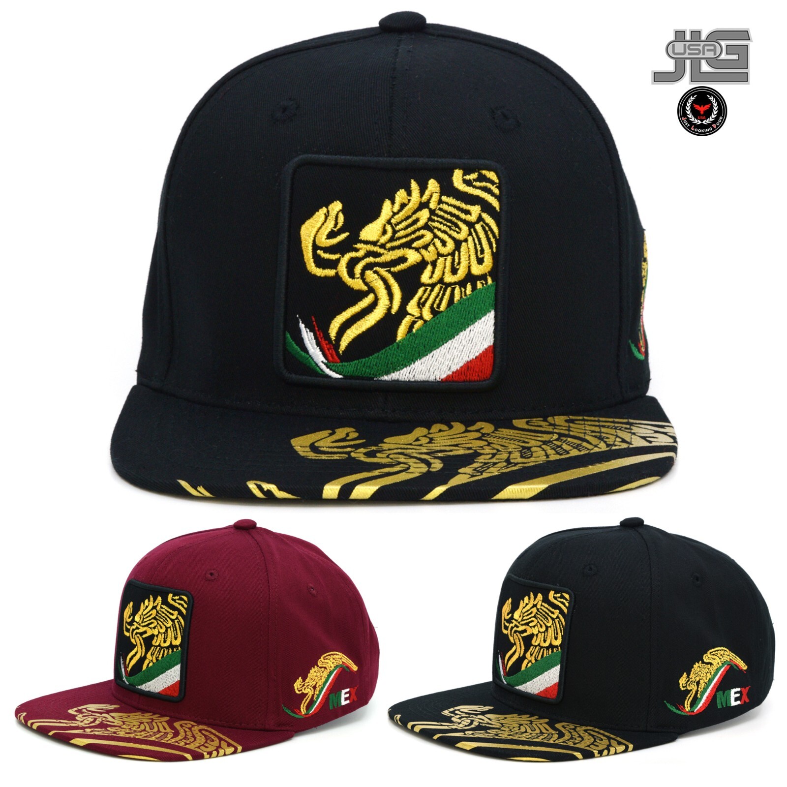 Mexican Eagle New MEX TL Mexico Embroidery Snapback Hat Golden Baseball ...