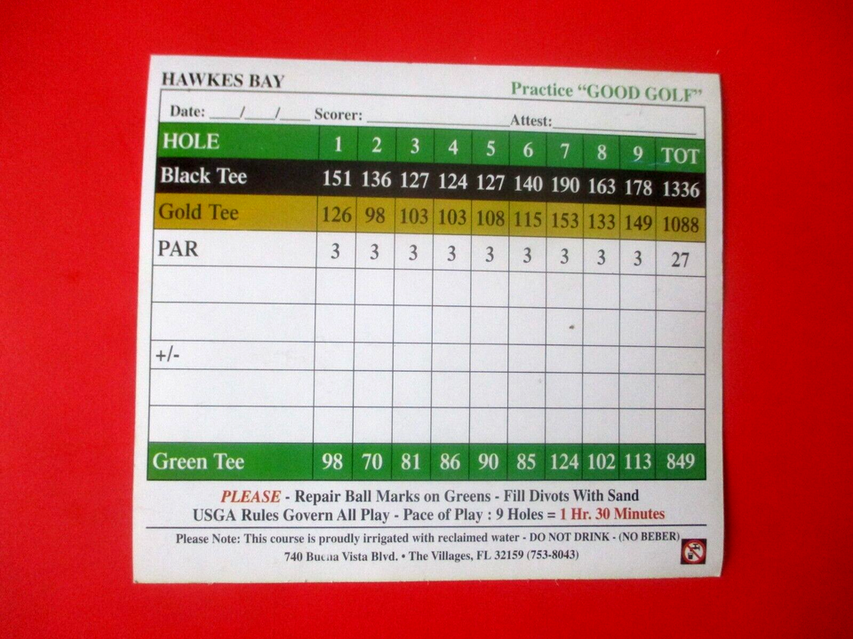 vtg - Golf Scorecard - HAWKES BAY COURSE - The Villages FL | eBay