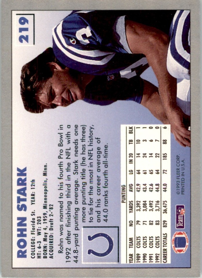 1993 Mint _ Fleer ** Rohn Stark Indianapolis Colts #219 | eBay
