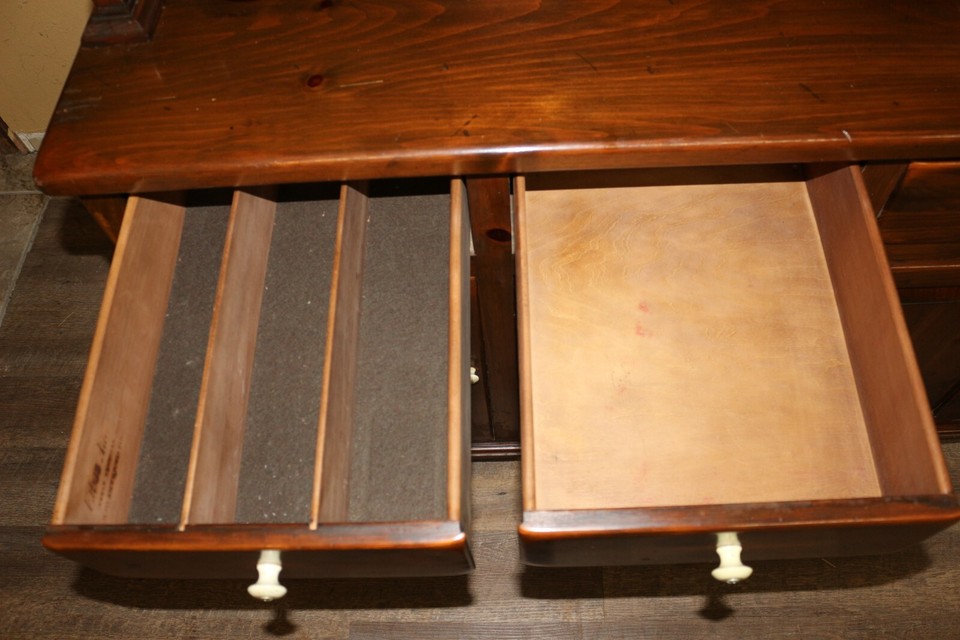 Vintage Ethan Allen Antiqued Old Tavern Pine China Hutch Cabinet ...