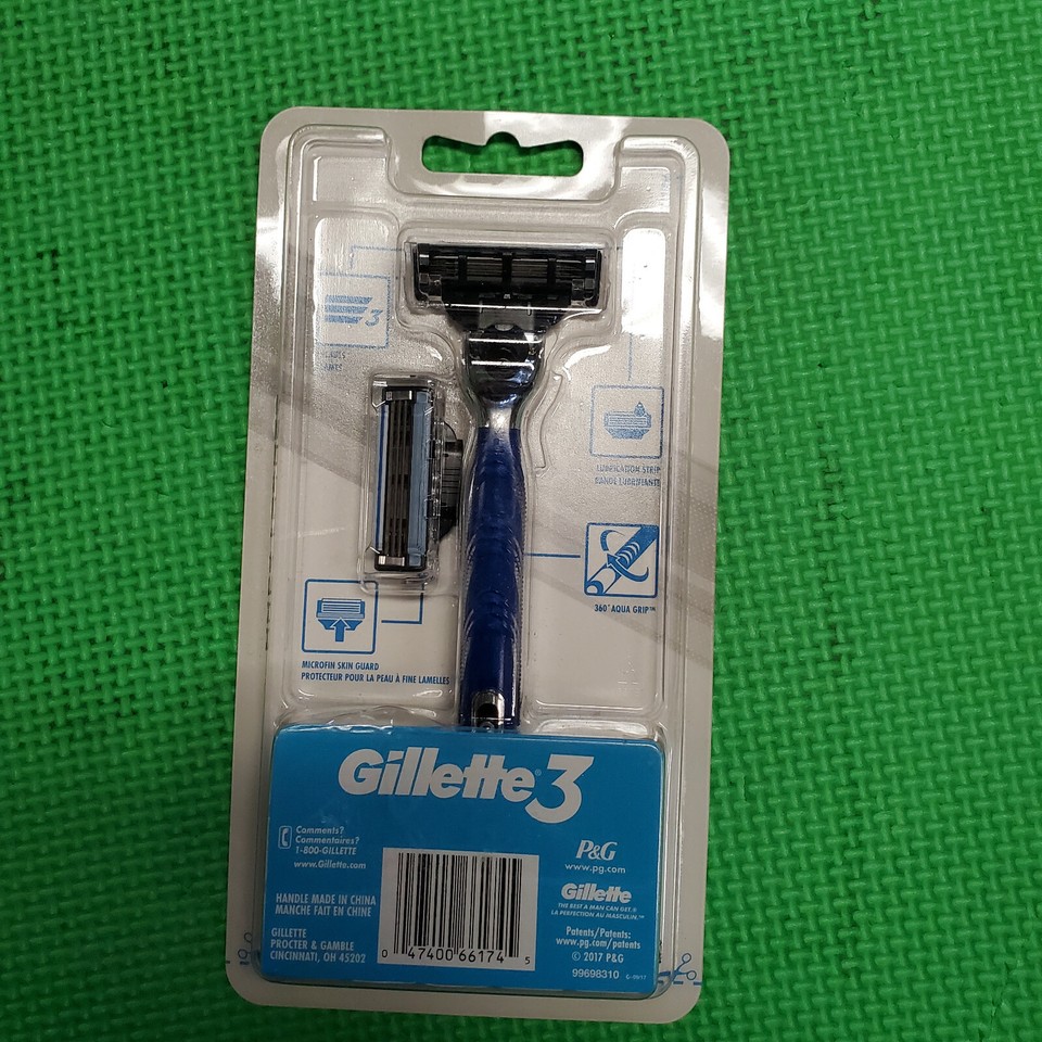 Gillette 3 Manche Aqua-Grip Handle, 1 Razor, 2 Triple Blade Cartridges ...