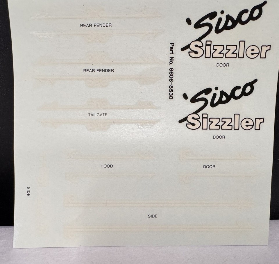 vtg ERTL Model Car Kit Sticker Set - 'Sisco Sizzler/Peak/Champion/Hurst ...